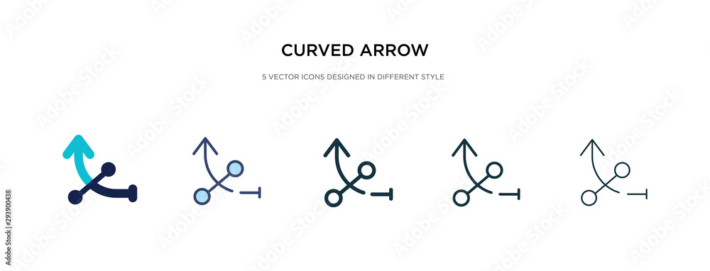 curved arrow icon in different style vector illustration. two colored ...