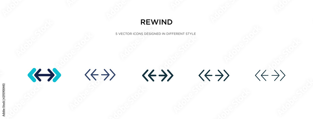 rewind icon in different style vector illustration. two colored and ...