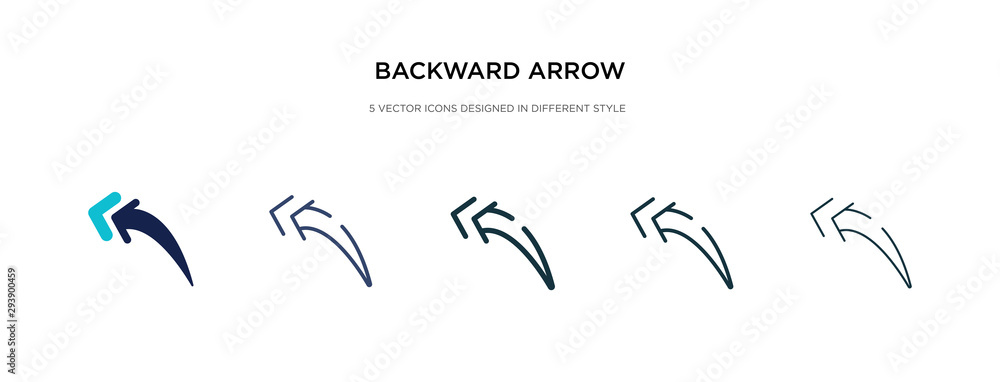 backward arrow icon in different style vector illustration. two colored ...