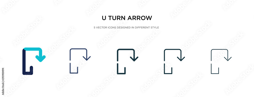 u turn arrow icon in different style vector illustration. two colored ...