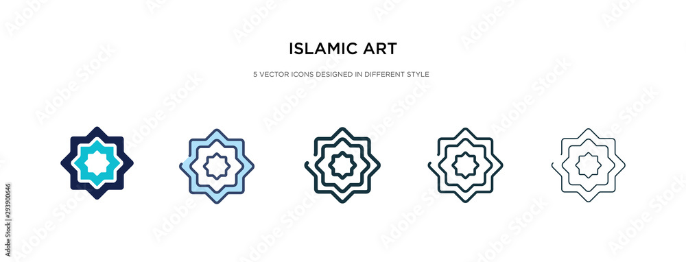 islamic art icon in different style vector illustration. two colored ...