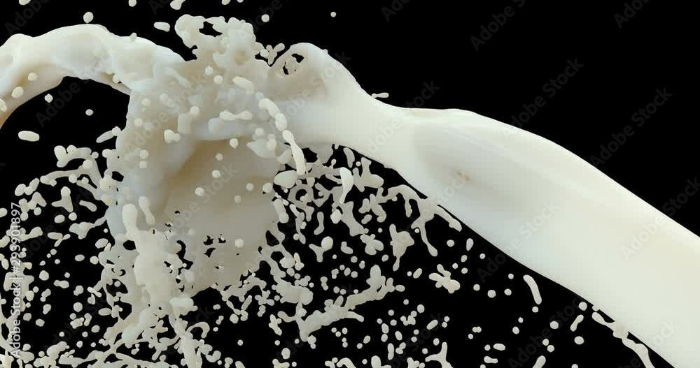 Falling milk splash 3d realistic footage. White liquid splatter motion ...