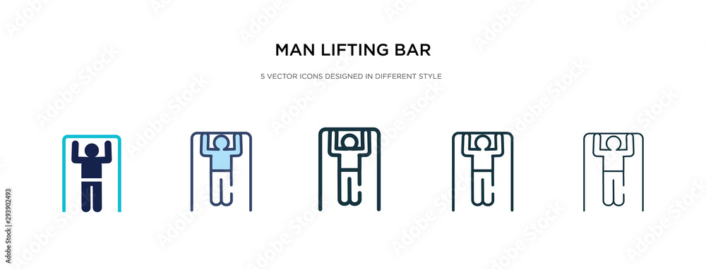 man lifting bar icon in different style vector illustration. two ...