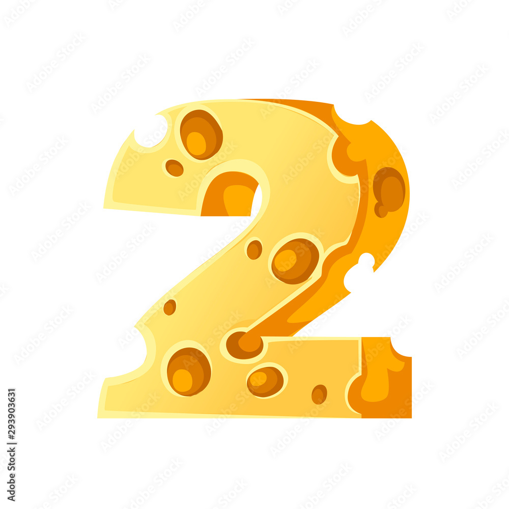 Cheese number 2 style cartoon food design flat vector illustration ...