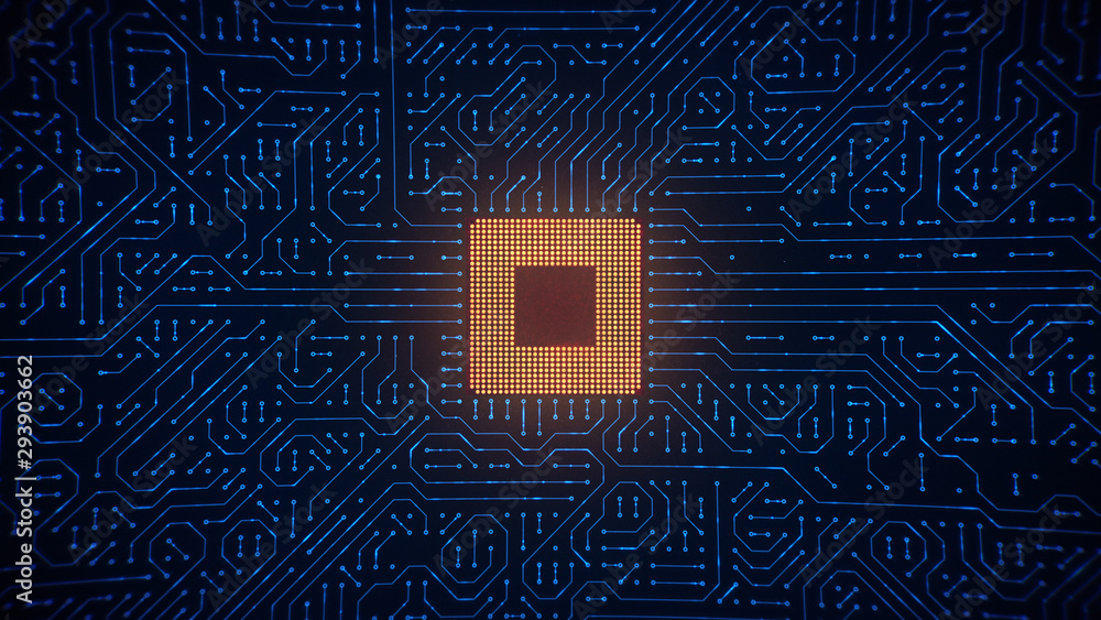 CPU Chip Transferring Data on Circuit Board 素材庫相片 | Adobe Stock