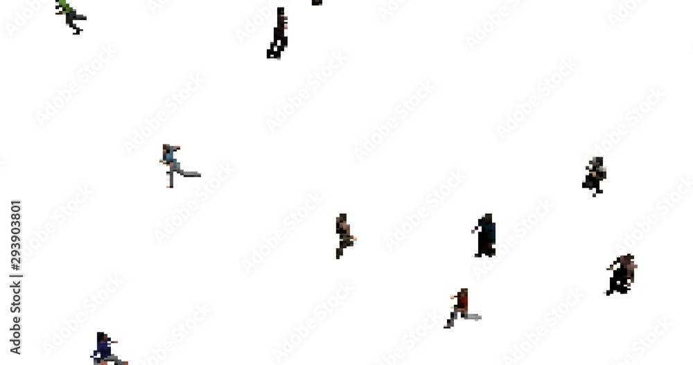 Pixel art crowd animation. People walking and running in various ...