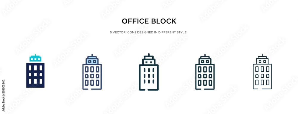 office block icon in different style vector illustration. two colored ...