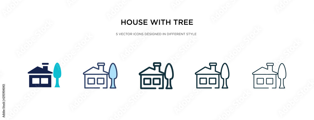 house with tree icon in different style vector illustration. two ...