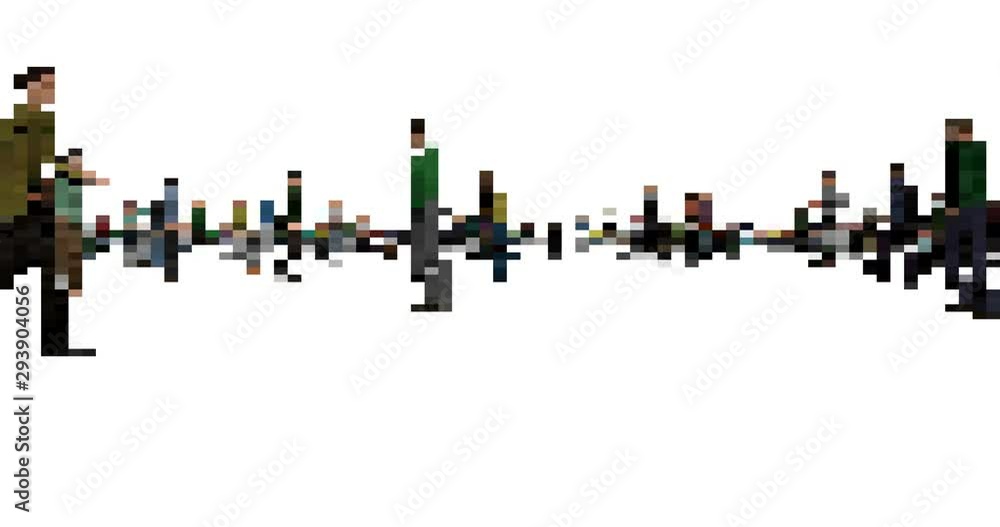 City lifestyle 8 bit animation. People walking and running in different ...