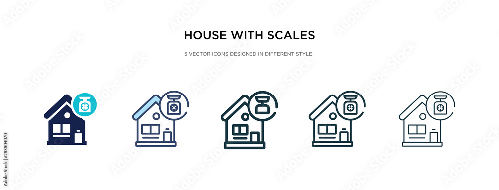 house with scales icon in different style vector illustration. two ...