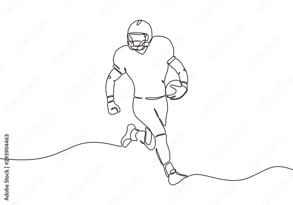One line drawing of american football soccer player running and ...