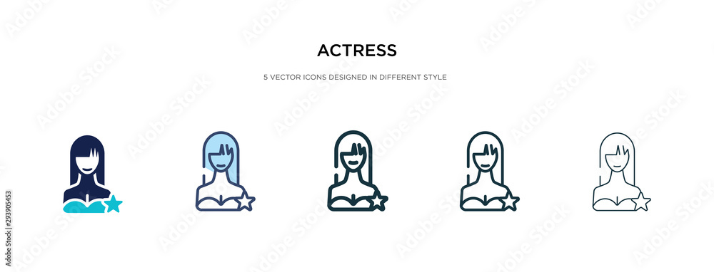 actress icon in different style vector illustration. two colored and ...