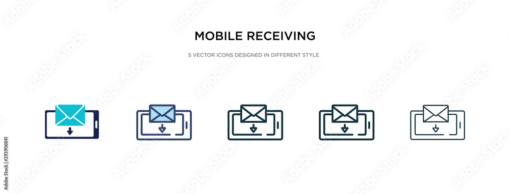 mobile receiving email icon in different style vector illustration. two ...