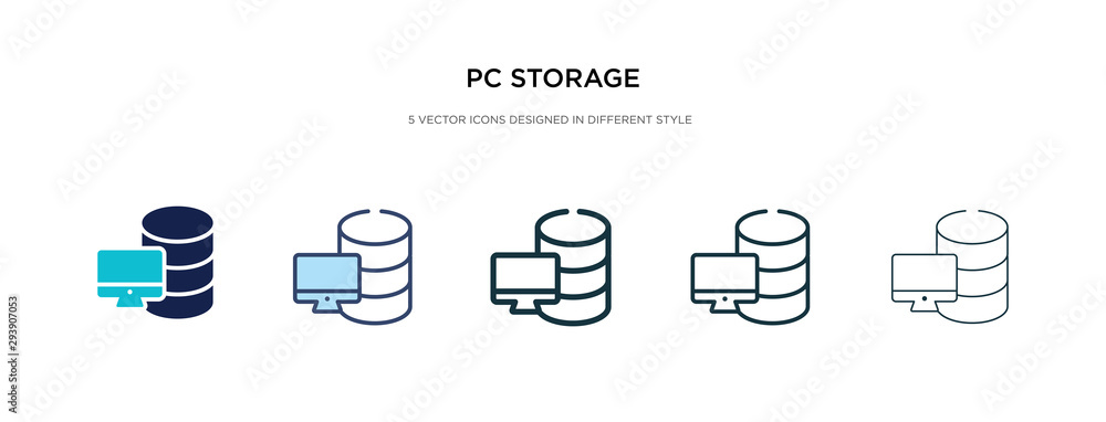 pc storage icon in different style vector illustration. two colored and ...
