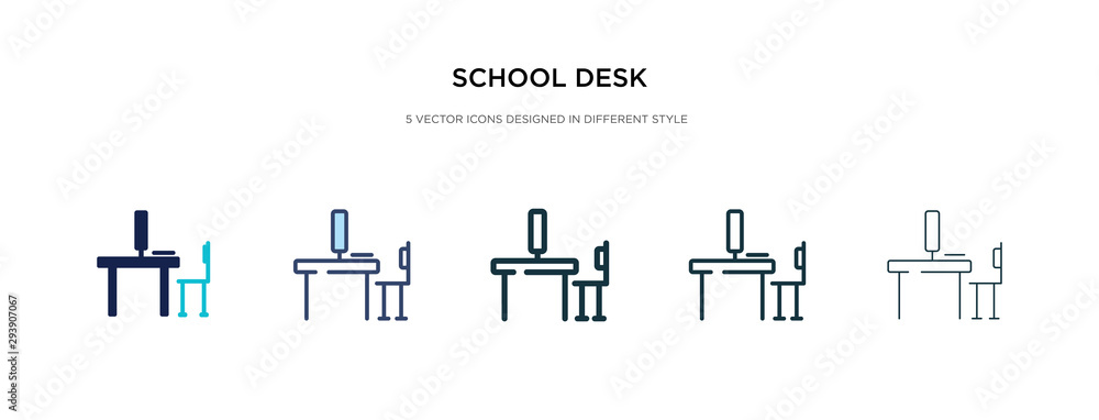 school desk icon in different style vector illustration. two colored ...