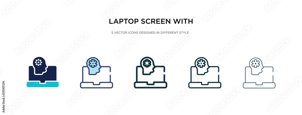 laptop screen with human head graphic icon in different style vector ...