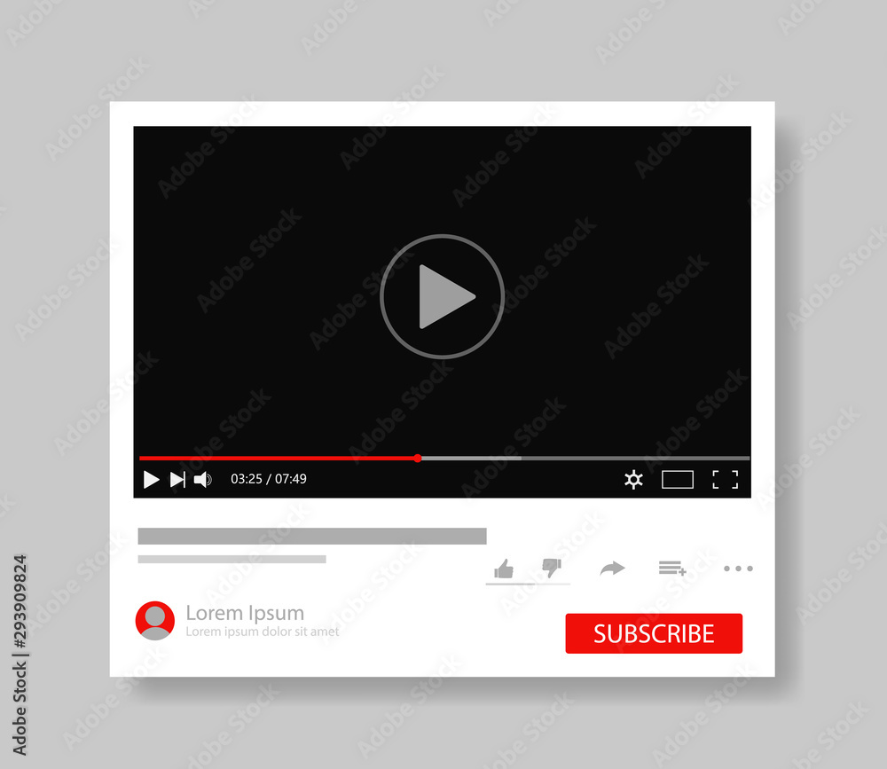 Frame video player interface. Design mockup video channel pc. Tube ...