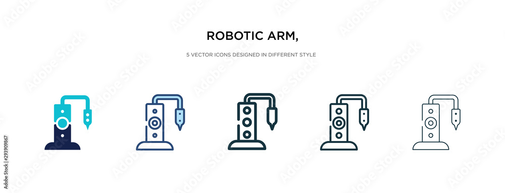robotic arm, icon in different style vector illustration. two colored ...