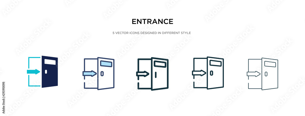 entrance icon in different style vector illustration. two colored and ...