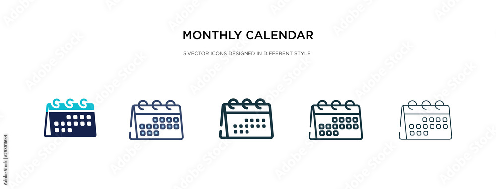 monthly calendar icon in different style vector illustration. two ...