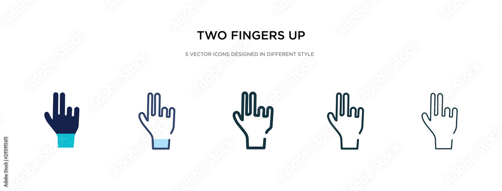 two fingers up icon in different style vector illustration. two colored ...