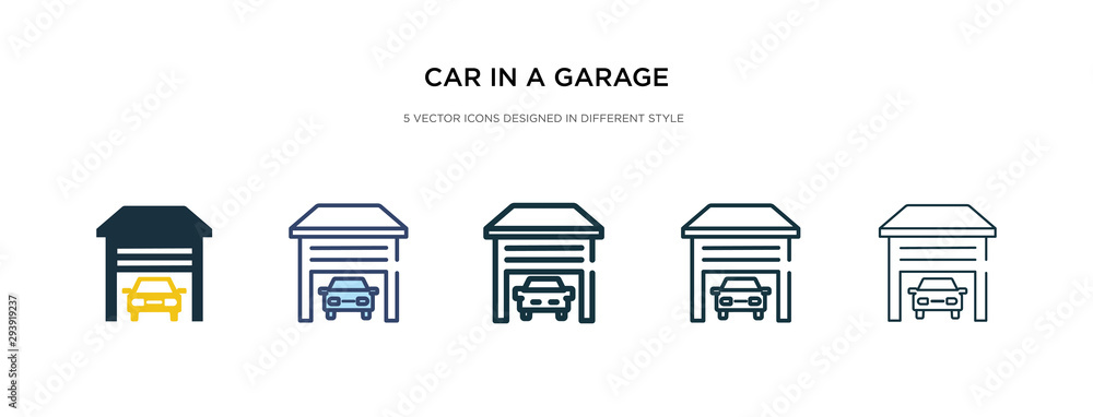car in a garage icon in different style vector illustration. two ...