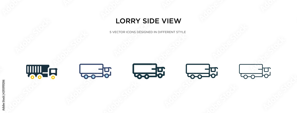 lorry side view icon in different style vector illustration. two ...