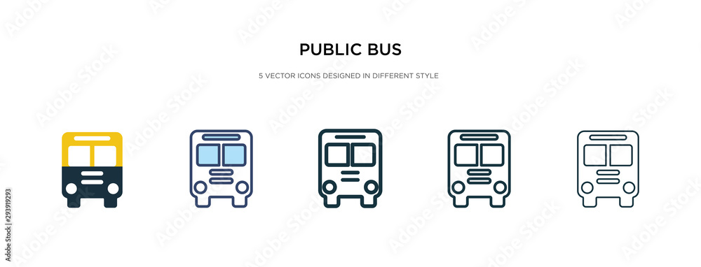 public bus icon in different style vector illustration. two colored and ...