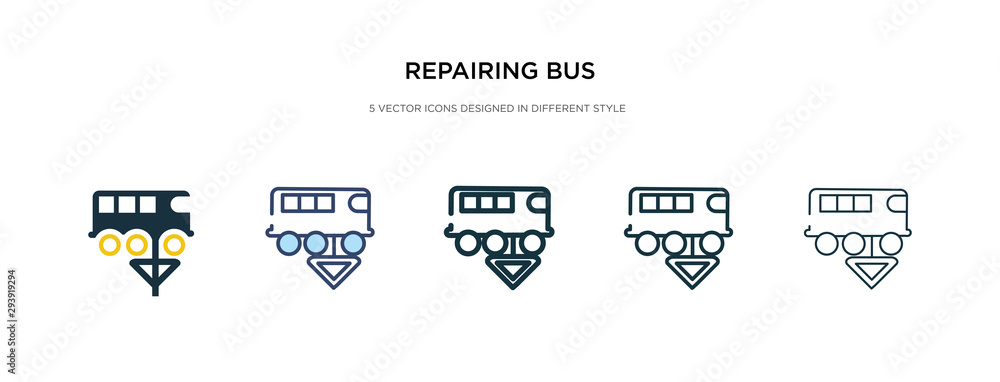 repairing bus icon in different style vector illustration. two colored ...
