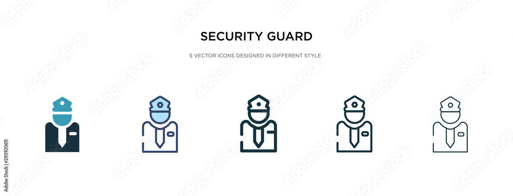 security guard icon in different style vector illustration. two colored ...