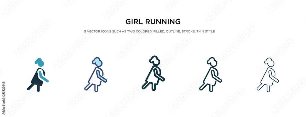 girl running icon in different style vector illustration. two colored ...