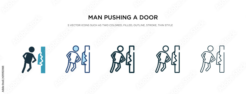 man pushing a door with his body icon in different style vector ...