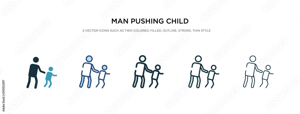 man pushing child icon in different style vector illustration. two ...
