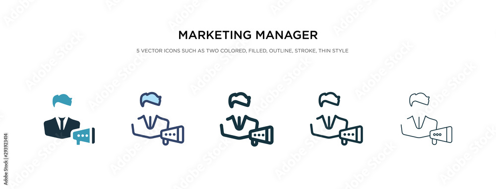 marketing manager icon in different style vector illustration. two ...