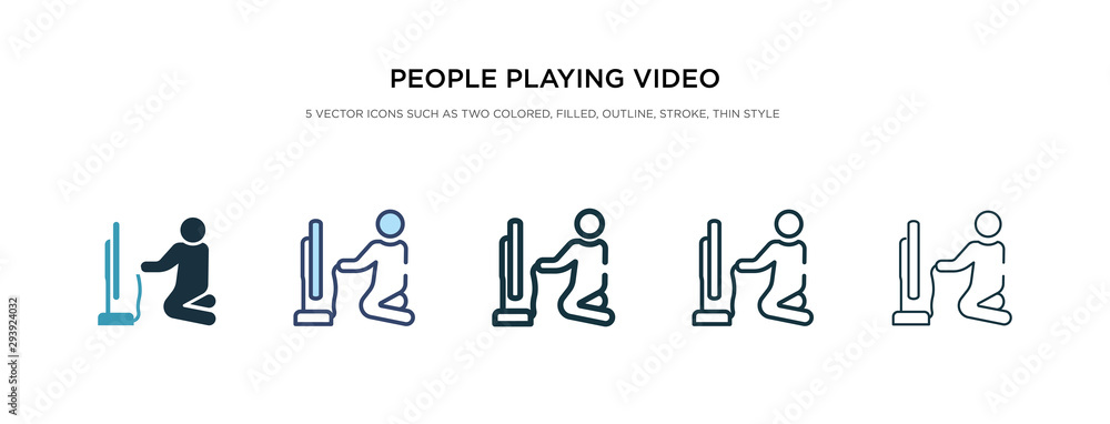 people playing video game icon in different style vector illustration ...