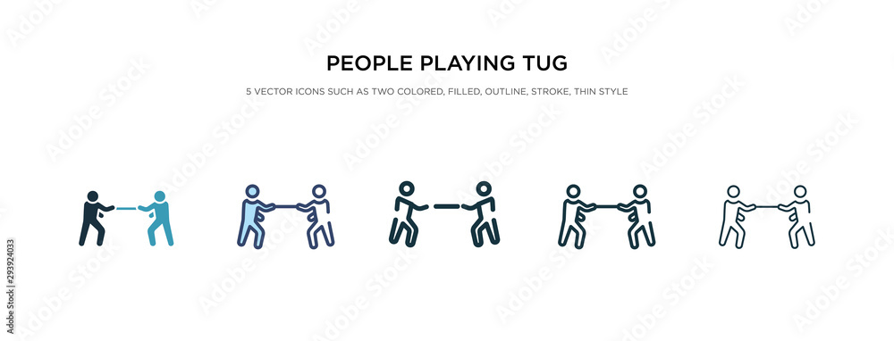 Poster people playing tug of war icon in different style vector ...