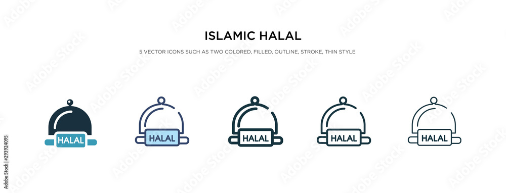 islamic halal icon in different style vector illustration. two colored ...