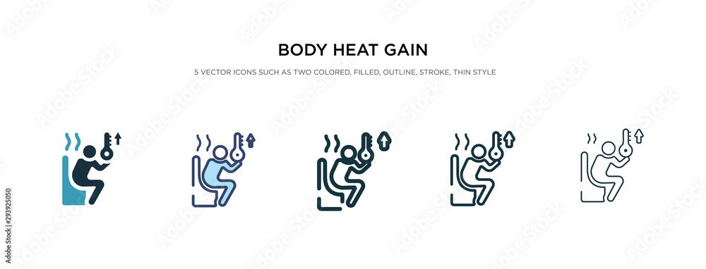body heat gain icon in different style vector illustration. two colored ...