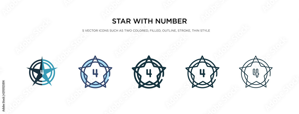 star with number four icon in different style vector illustration. two ...