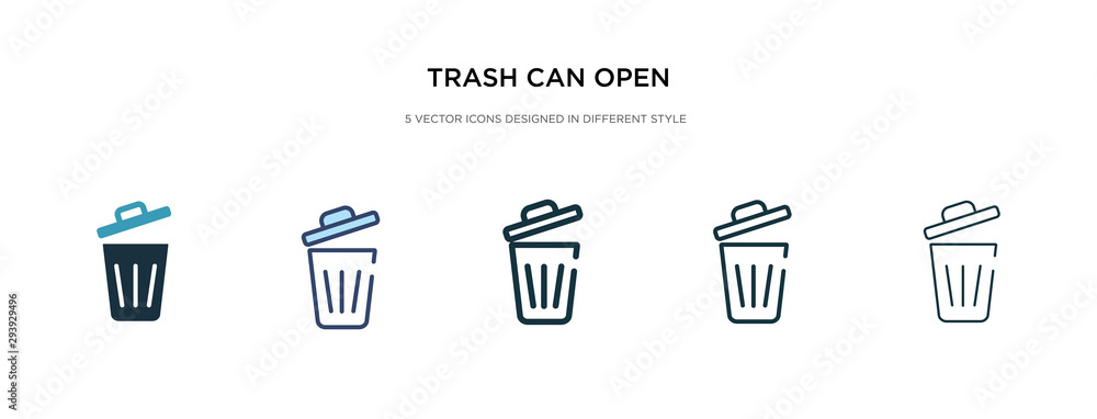 trash can open icon in different style vector illustration. two colored ...