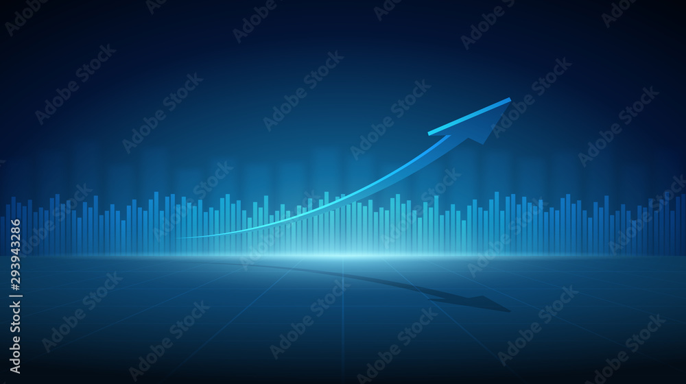 Widescreen Abstract financial graph with 3d arrow and bar chart of ...