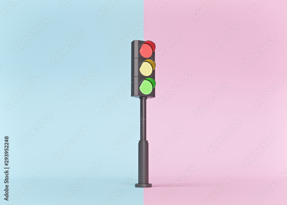 traffic light on pastel background. minimalism concept. 3d rendering ...