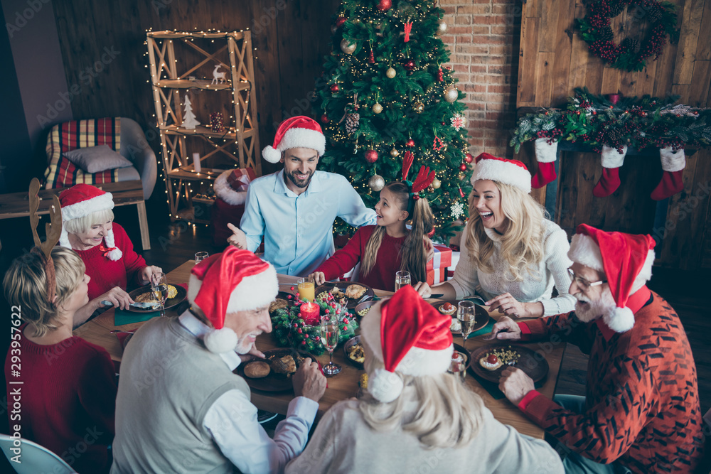 Merry christmas large family reunion gathering meeting sit table have x ...