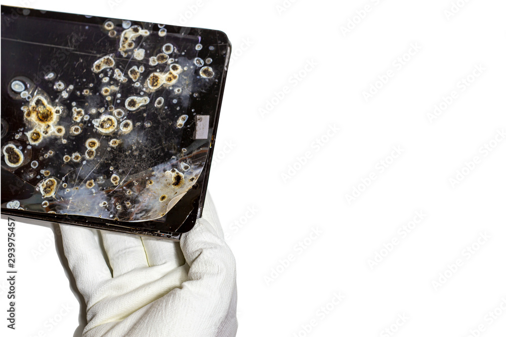 Damaged exploded tablet by overcharging, investigate by specialist ...