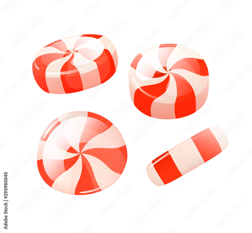 Vector stripped red white peppermint round candies Stock Vector | Adobe ...