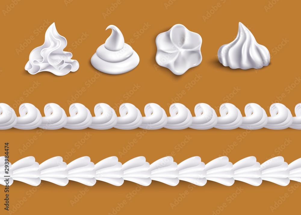 Whipped cream swirl shape topping and horizontal border line shape set ...