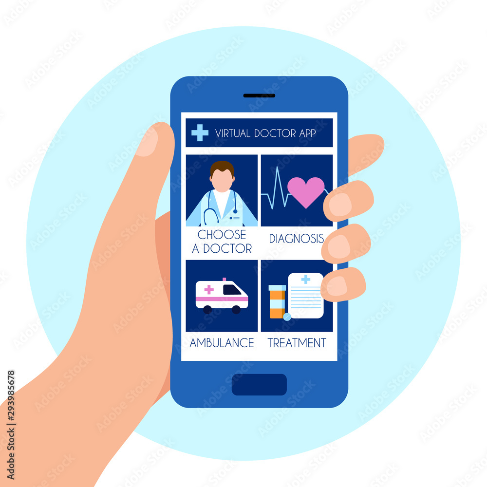 hand holding phone with virtual doctor app on screen. concept for ...