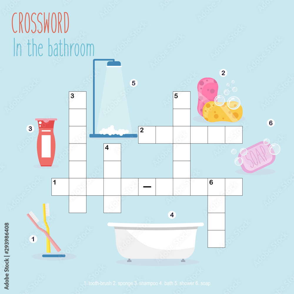 Easy crossword puzzle 'In the bathroom', for children in elementary and ...