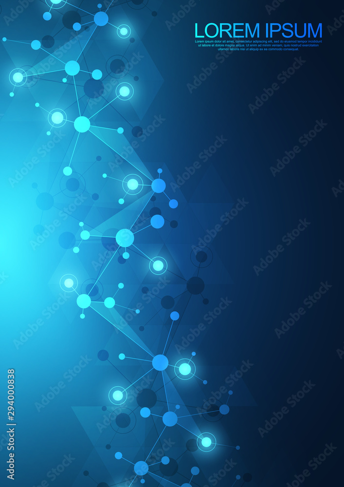 Abstract background of molecular structures. Molecules or DNA strand ...