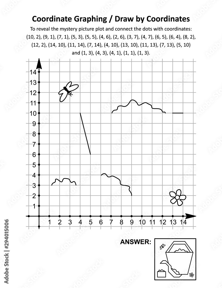 Coordinate graphing, or draw by coordinates, math worksheet with bucket ...